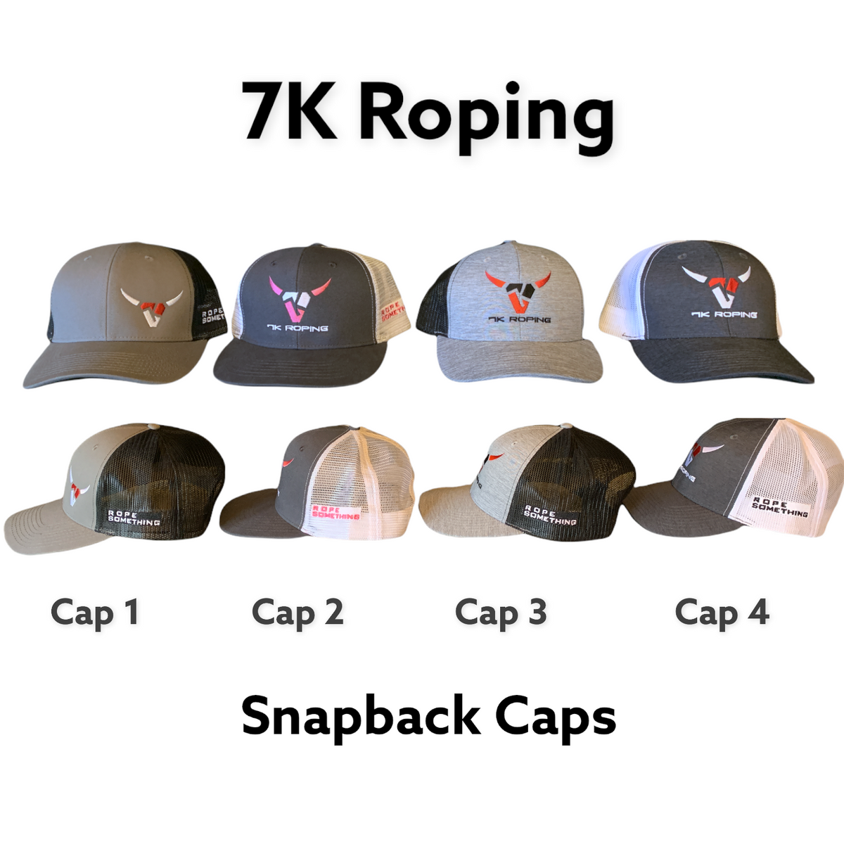 7K Roping Logo Cap #2 - Gray with Pink logo / White Mesh